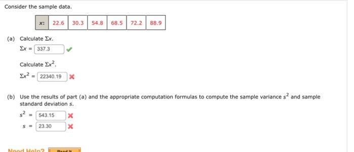 Solved Consider the sample data. X: 22.6 30.3 54.8 68.5 72.2 | Chegg.com