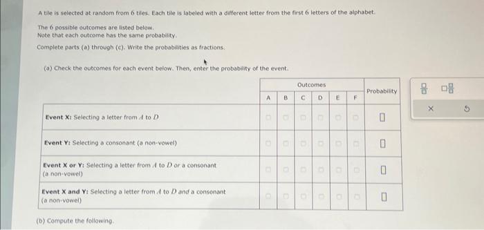 Solved A tile is selected at random from 6 tiles. Each tile | Chegg.com