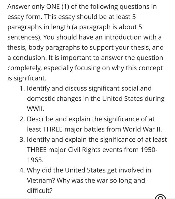 Solved Answer only ONE (1) of the following questions in | Chegg.com