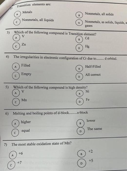 Solved 1) The general electronic configuration of first | Chegg.com