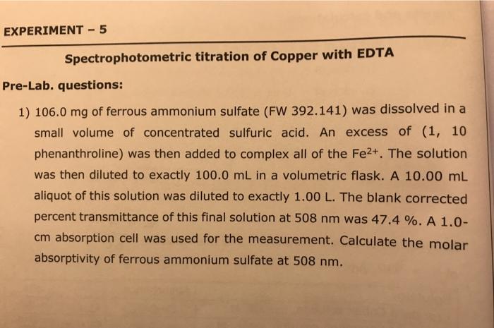 Solved Spectrophotometric titration of Copper with EDTA | Chegg.com