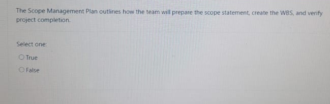 Solved The Scope Management Plan outlines how the team will | Chegg.com