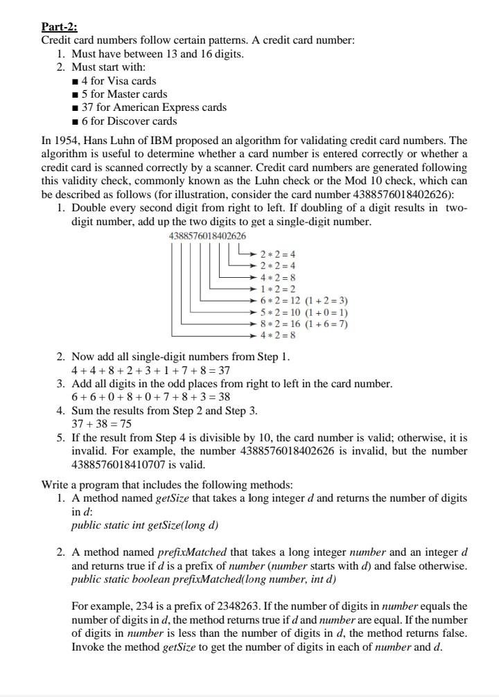 Solved Part-2: Credit card numbers follow certain patterns. | Chegg.com