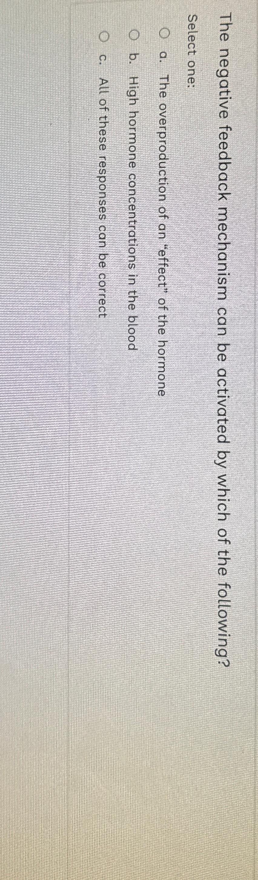 Solved The negative feedback mechanism can be activated by | Chegg.com