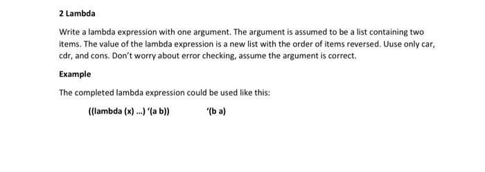 Solved 2 Lambda Write A Lambda Expression With One Argument