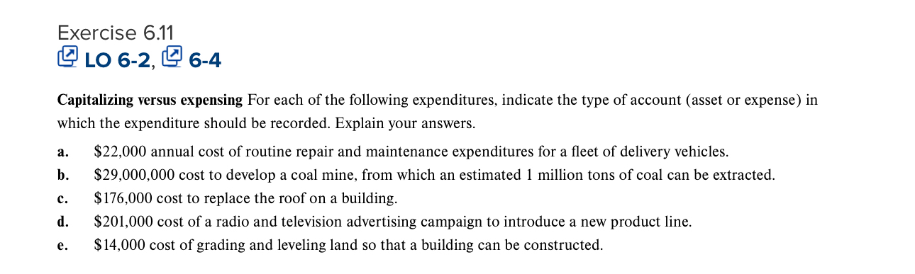 Solved Exercise 611囚lo 6 2 6 4capitalizing Versus 