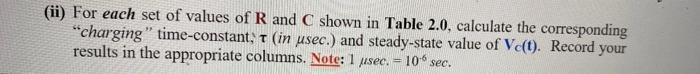 Solved (a) R-C Circuit Transient Response = (i) Referring to | Chegg.com