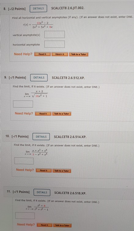Solved 8. [-/2 Points] DETAILS SCALCET8 2.6.JIT.002. Find | Chegg.com