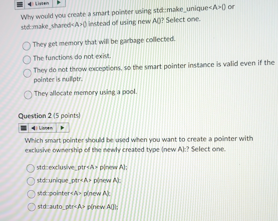 Solved ListenWhy would you create a smart pointer using | Chegg.com