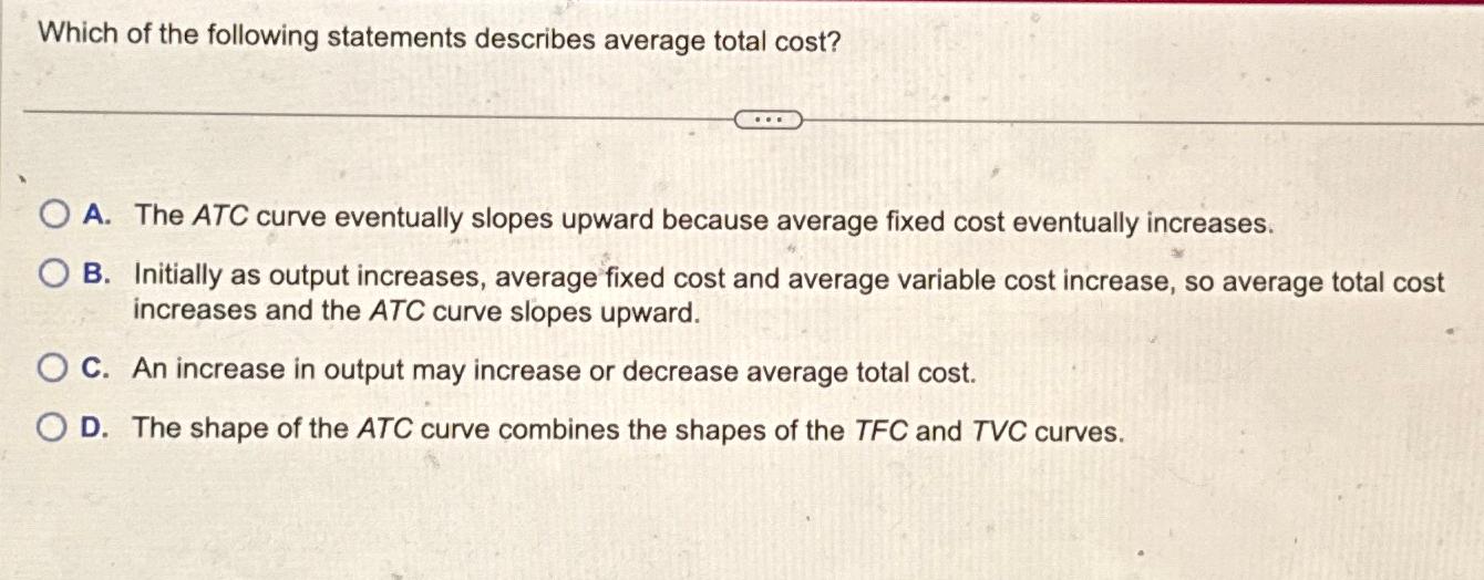 Solved Which of the following statements describes average | Chegg.com