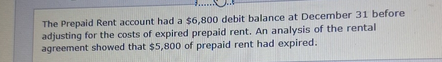 Solved The Prepaid Rent account had a $6,800 ﻿debit balance | Chegg.com
