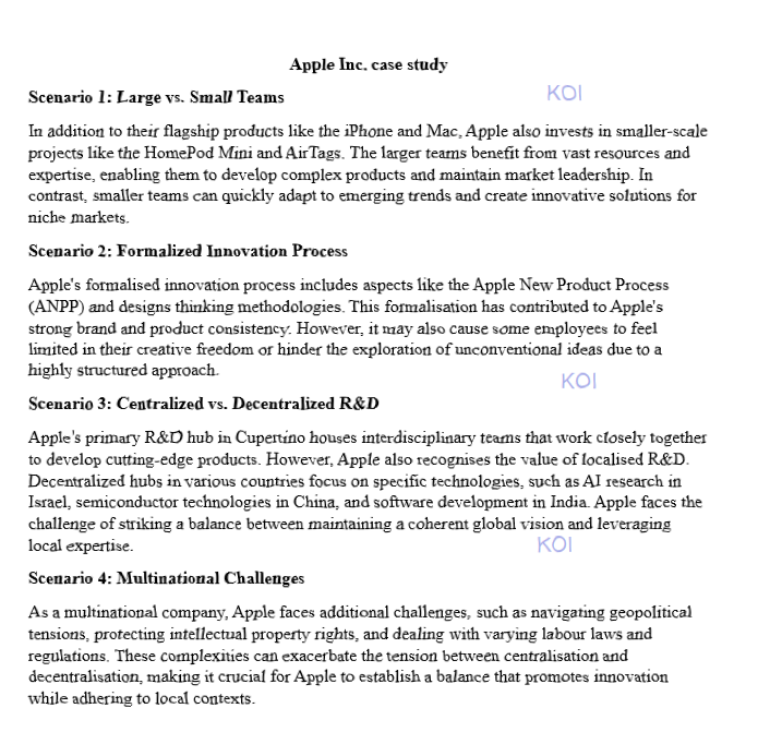 Solved Apple Inc. case studyScenario 1: Large vs. ﻿Small | Chegg.com