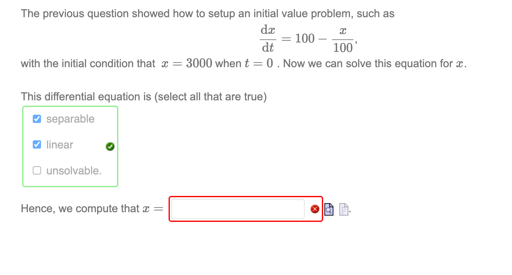 Solved The previous question showed how to setup an initial | Chegg.com