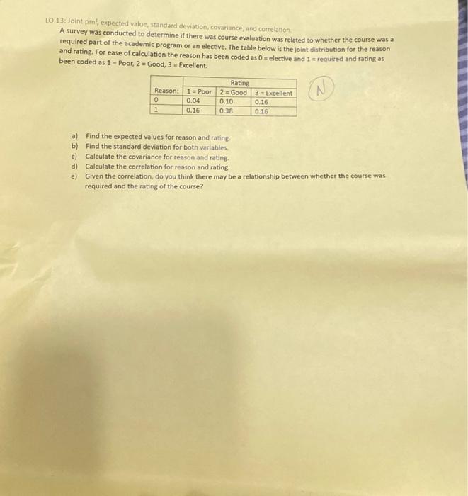 Solved LO 13: doint pmi, expected value, standard deviation, | Chegg.com