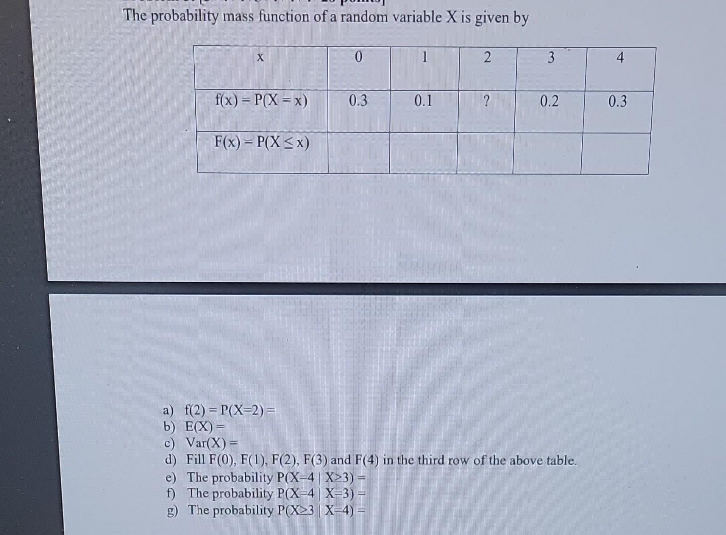Solved The probability mass function of a random variable X | Chegg.com