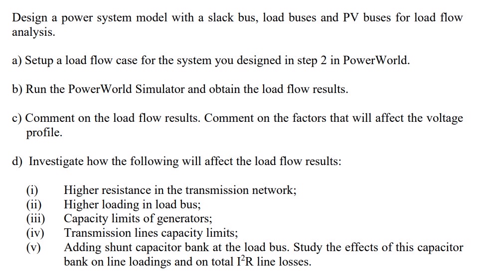 Design a power system model with a slack bus, load | Chegg.com
