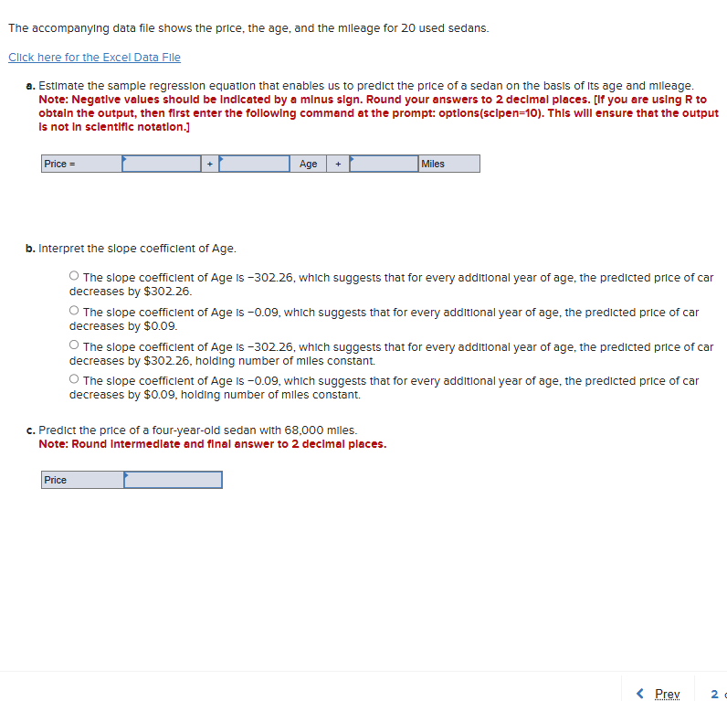 Solved The accompanying data file shows the price, the age, | Chegg.com