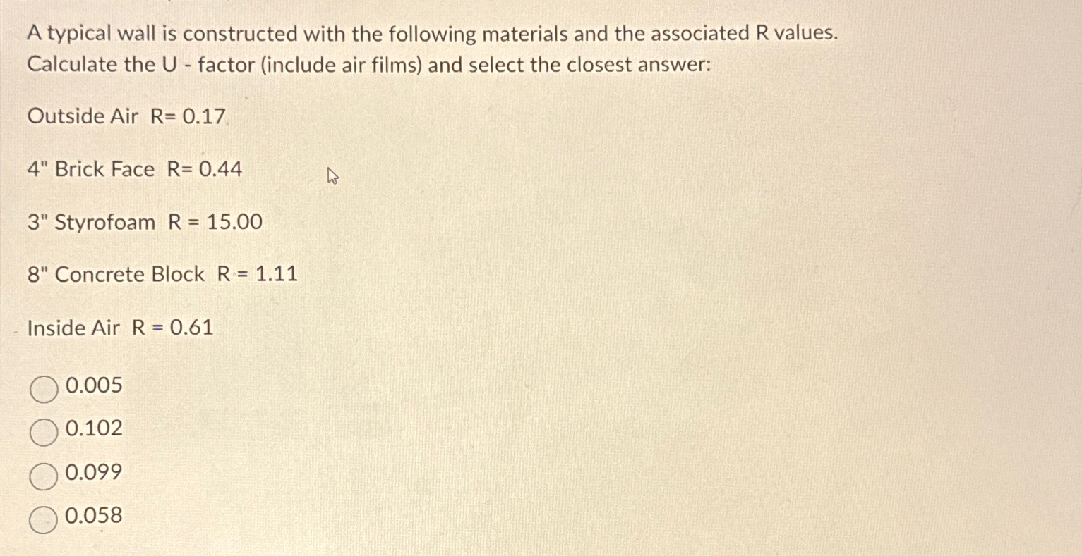 Solved A typical wall is constructed with the following | Chegg.com