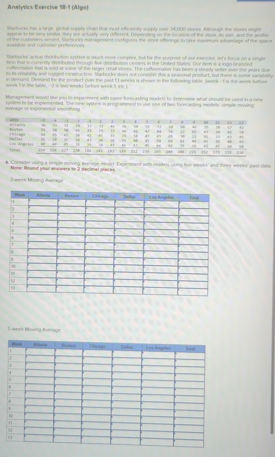 Analytics Exercise 18-1 (Algo)Starbucks has a large, | Chegg.com