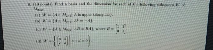 Solved 8. (10 points) Find a basis and the dimension for | Chegg.com