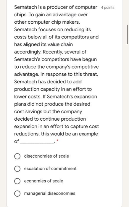 Solved Sematech is a producer of computer 4 points chips. To | Chegg.com