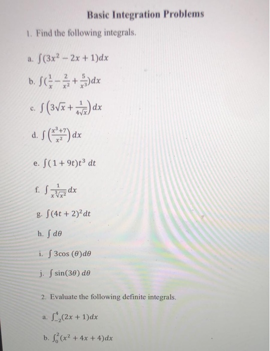 Solved Basic Integration Problems 1. Find the following | Chegg.com