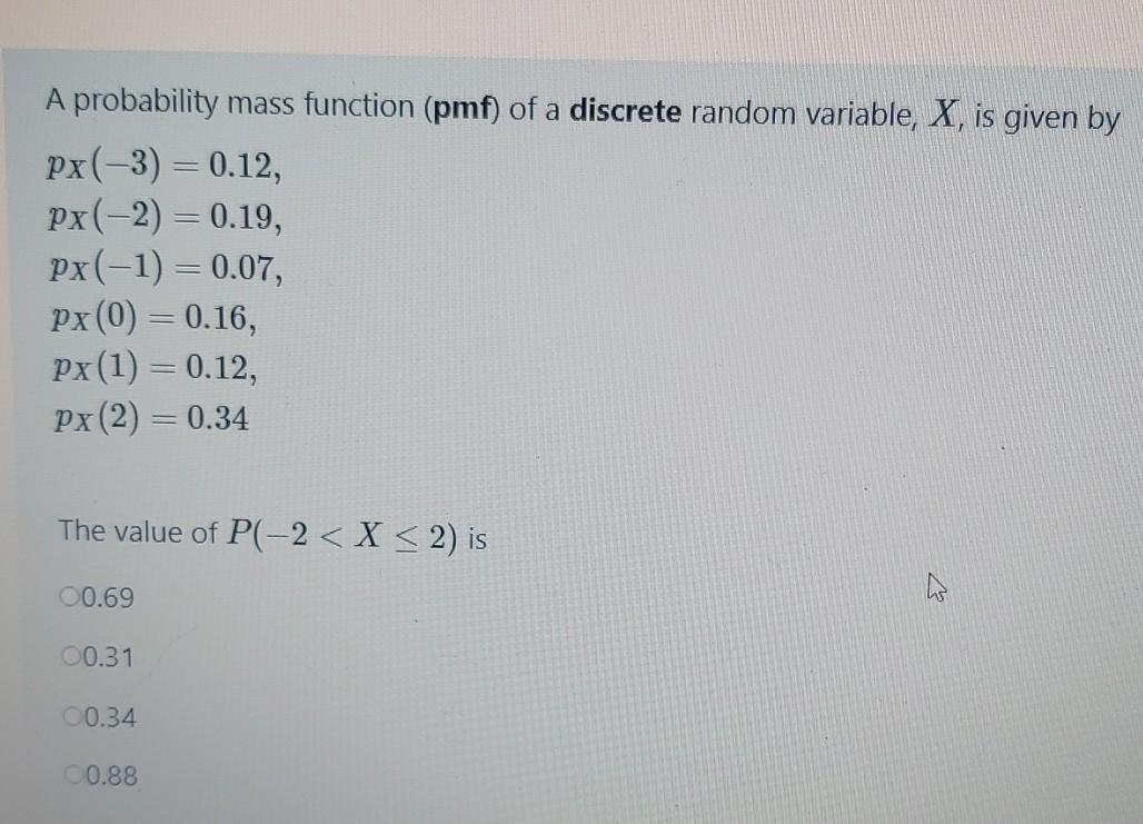 Solved A probability mass function (pmf) of a discrete | Chegg.com