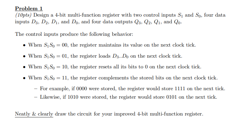 Solved Problem 1(10pts) ﻿Design a 4-bit multi-function | Chegg.com