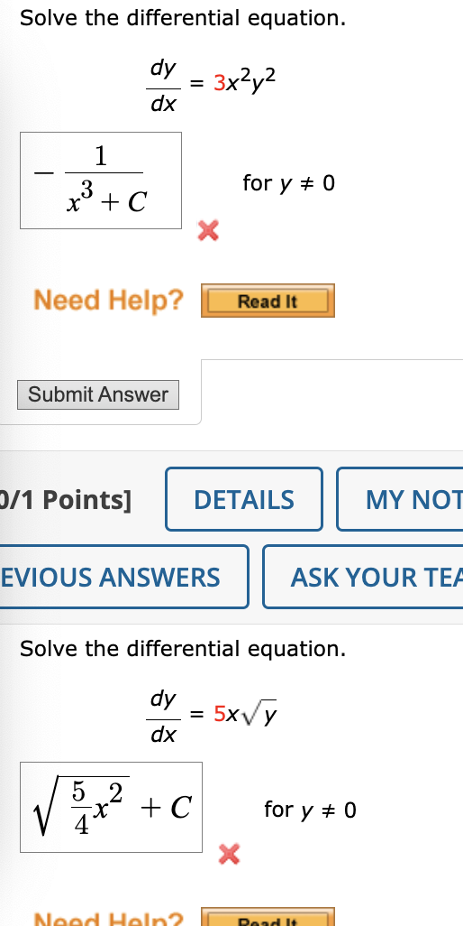 Solved Solve the differential equation.dydx=3x2y2for y≠0Need | Chegg.com