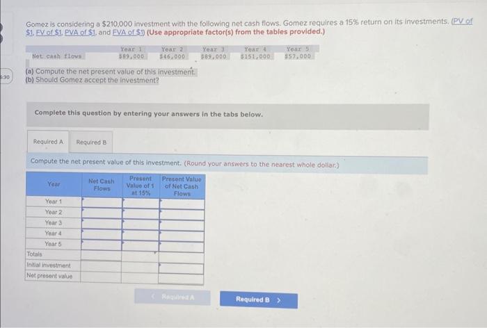 Solved Gomez is considering a $210,000 investment with the | Chegg.com