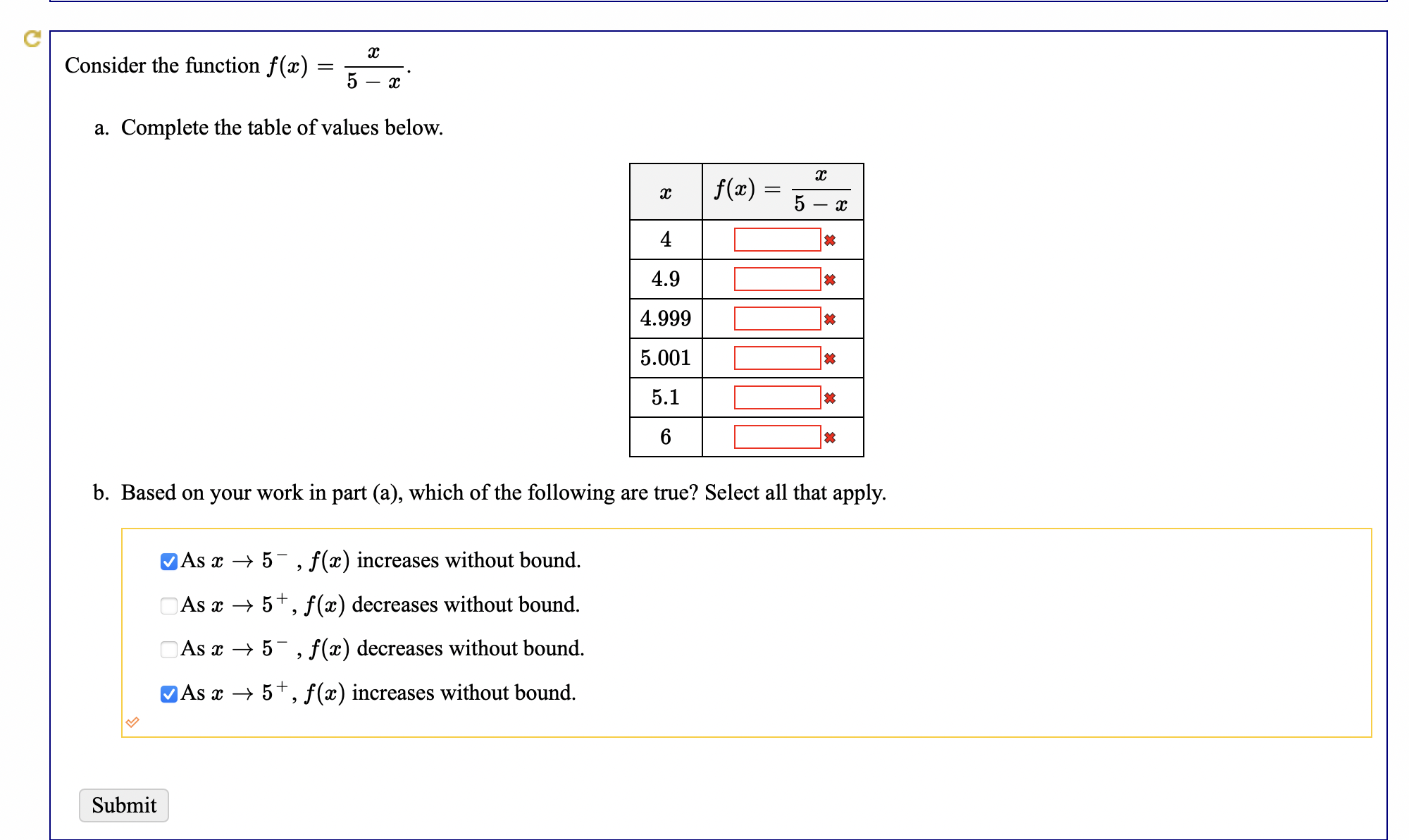 Solved Consider the function f(x)=x5-x.a. ﻿Complete the | Chegg.com