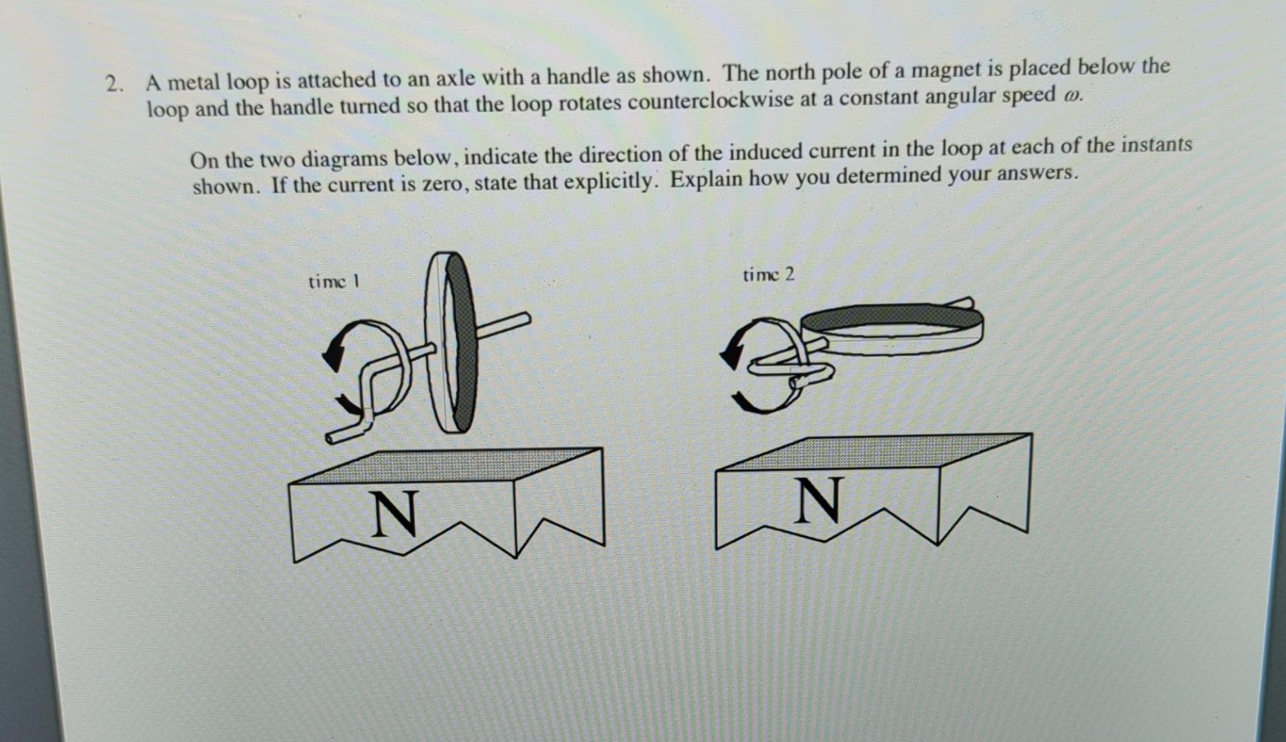 Solved 2. A metal loop is attached to an axle with a handle | Chegg.com