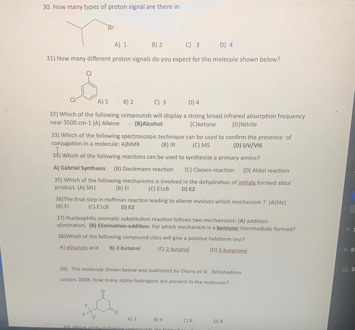 Solved 30. How many types of proton signal are there in A) 1 | Chegg.com