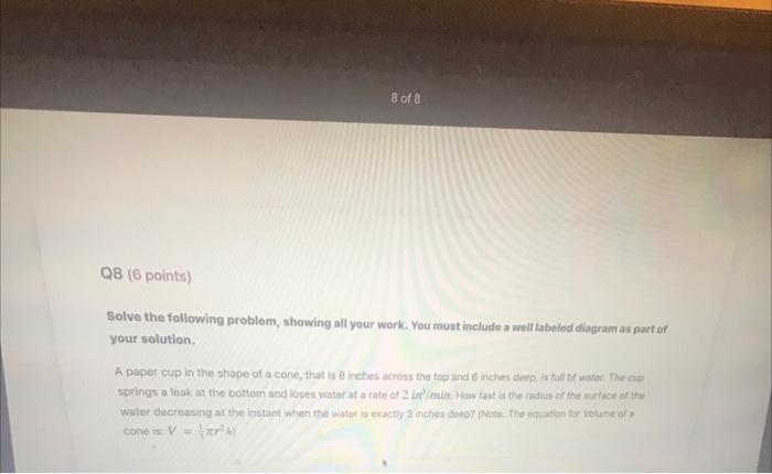 Solved Q8 (6 points) Solve the following problem, showing | Chegg.com