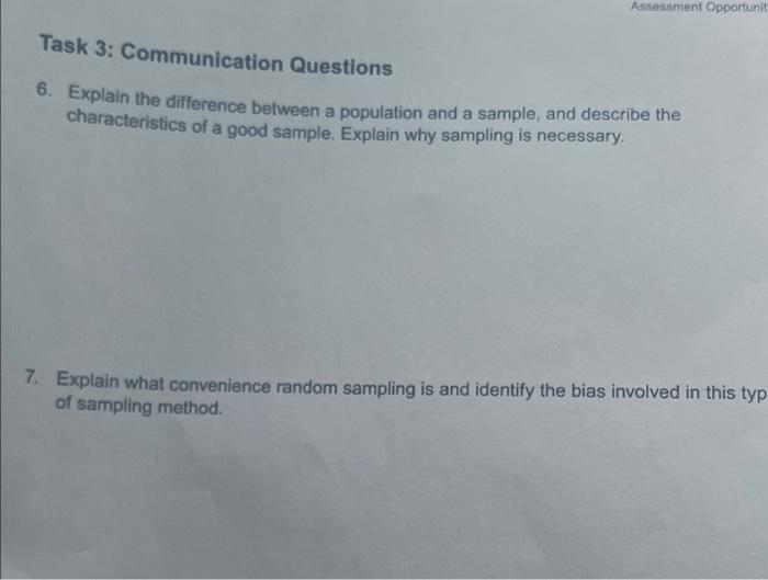 Solved Assessment Opportunit Task 3: Communication Questions | Chegg.com