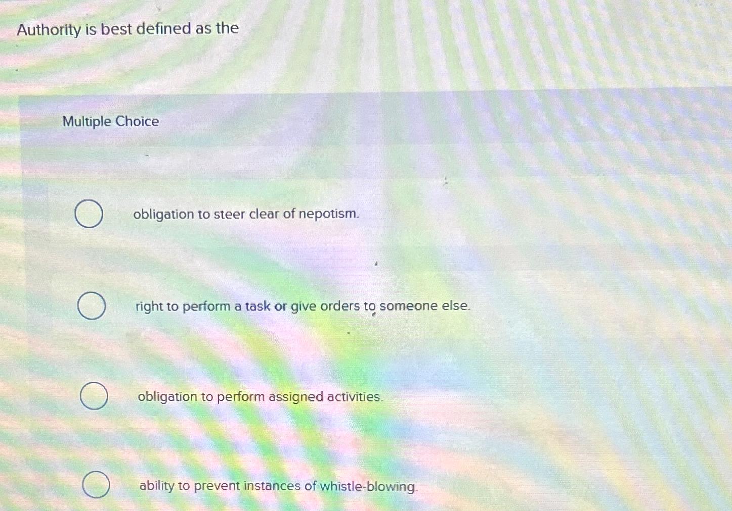 Solved Authority is best defined as theMultiple | Chegg.com