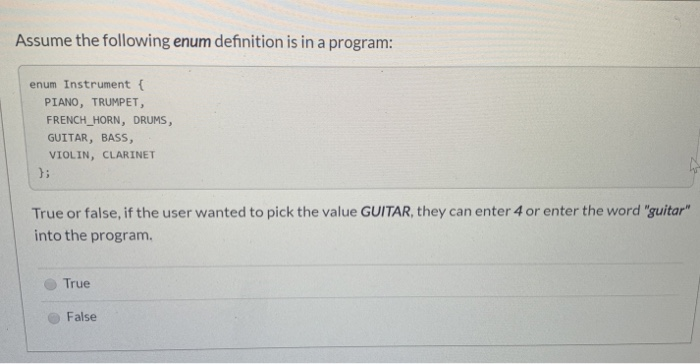 Solved Assume the following enum definition is in a program: | Chegg.com