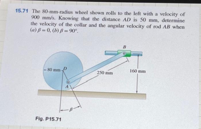 Solved 5.71 The 80 -mm-radius wheel shown rolls to the left | Chegg.com