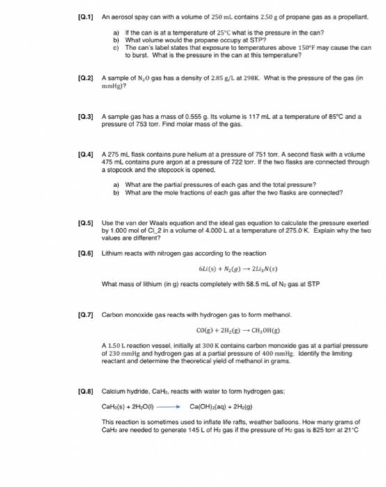 Solved [Q.1] An aerosol spay can with a volume of 250 mL | Chegg.com