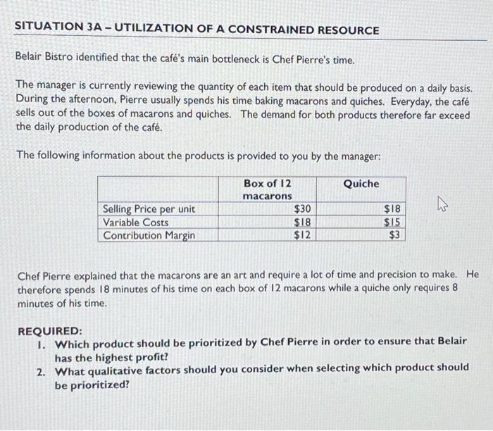 Solved SITUATION 3A - UTILIZATION OF A CONSTRAINED RESOURCE | Chegg.com