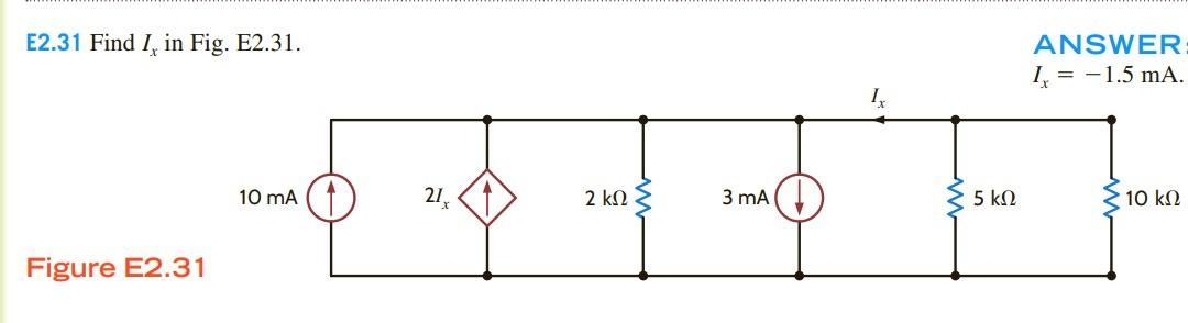 Solved E2.31 Find Ix in Fig. E2.31. ANSWER Ix=−1.5 mA. | Chegg.com