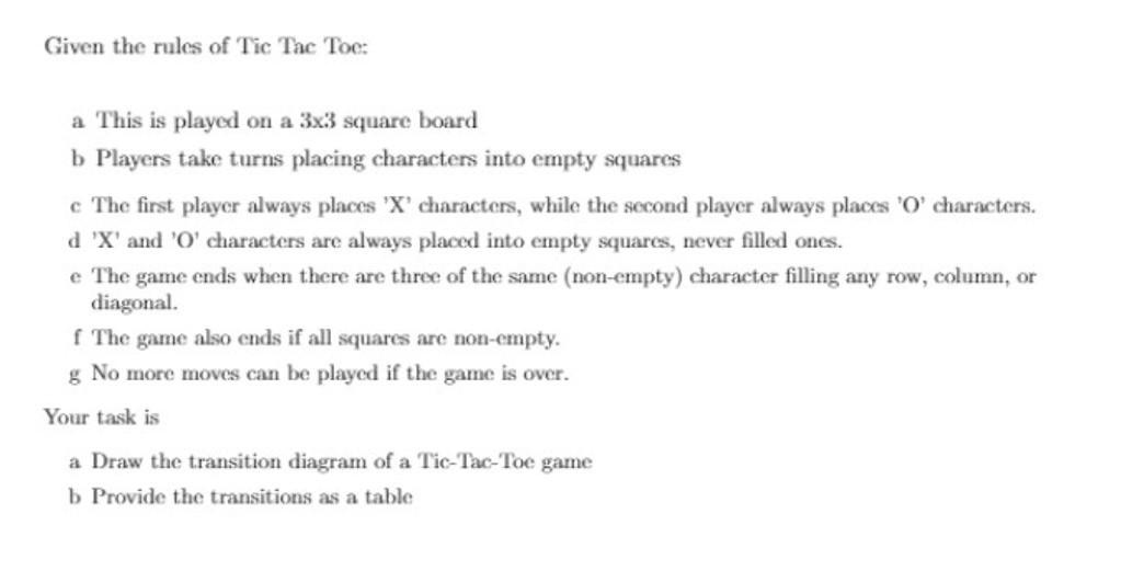 Solved Given the rules of Tic Tac Toe: a This is played on a | Chegg.com