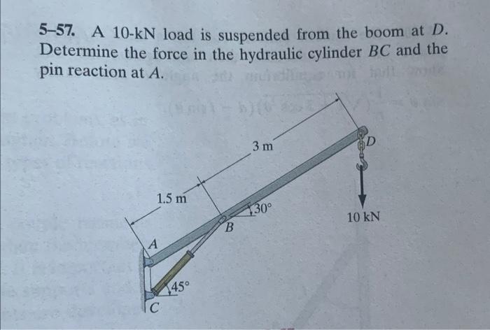 Solved 5-57. A 10−kN load is suspended from the boom at D. | Chegg.com