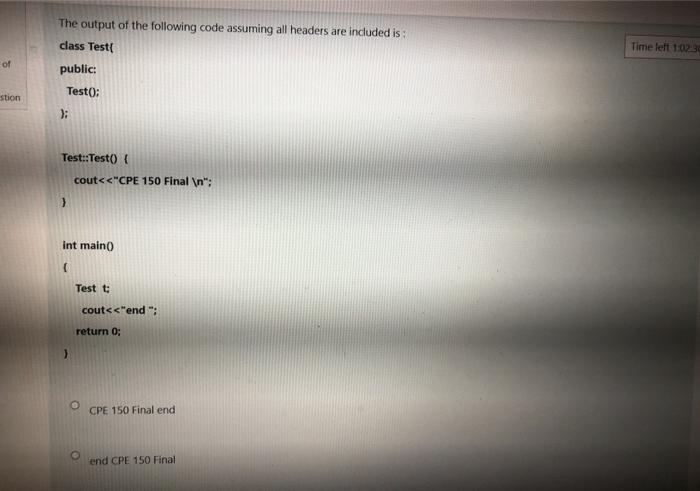 Solved The output of the following code assuming all headers | Chegg.com
