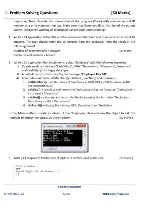 Solved II- Problem Solving Questions [60 Marks) (Important | Chegg.com