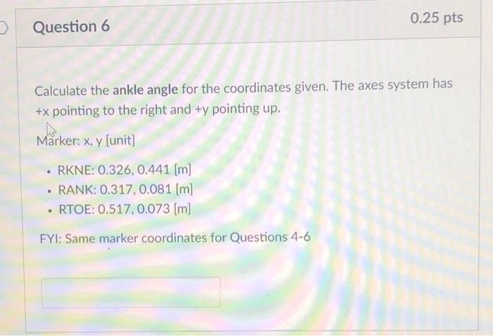 Calculate the shank angle for the coordinates given. | Chegg.com