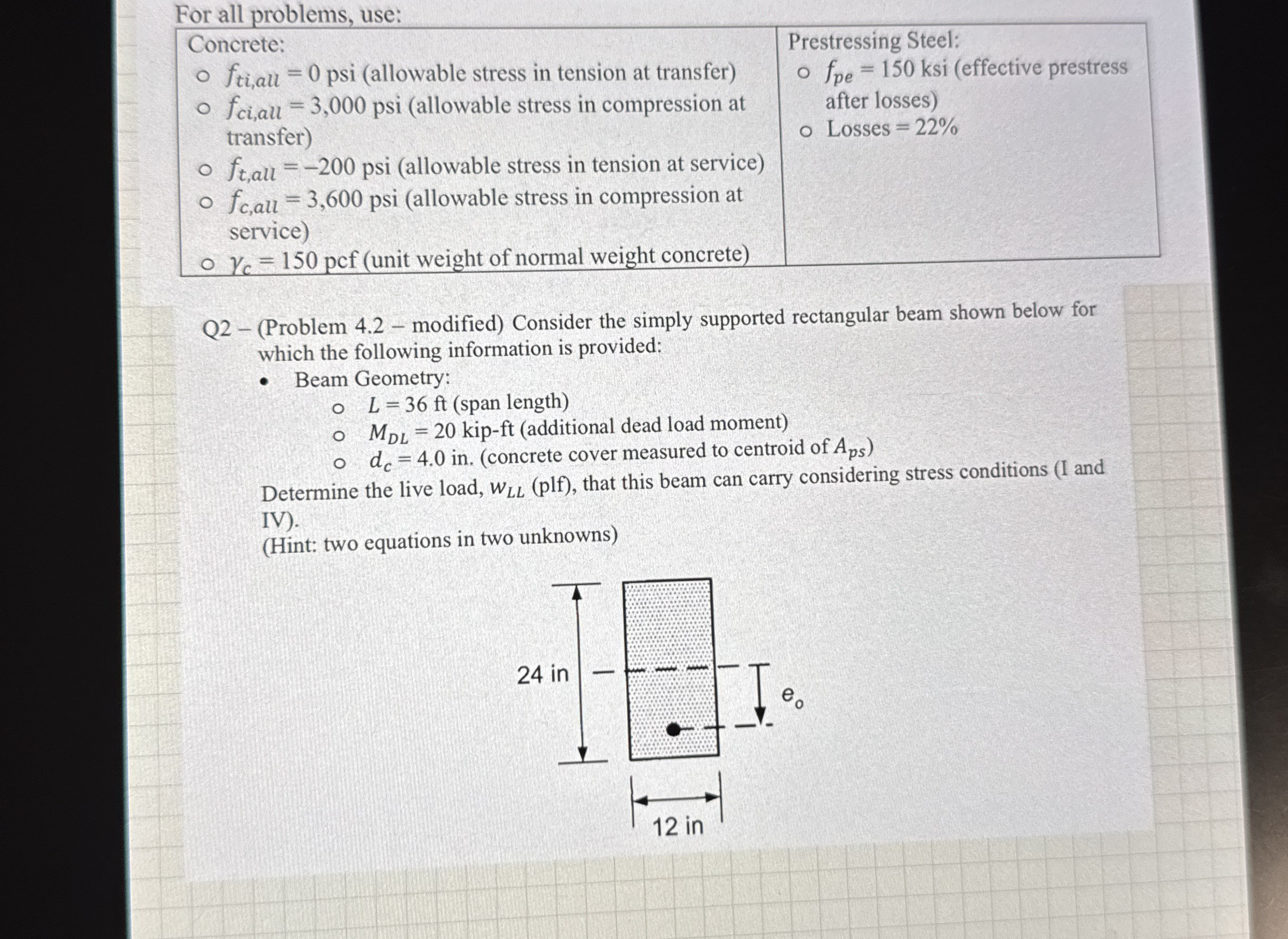 Solved For all problems, use:Concrete:fti,all=0 ﻿psi | Chegg.com