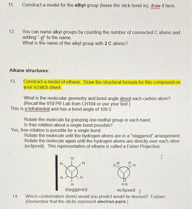 Solved 11. Construct a model for the ethyl group (leave the | Chegg.com