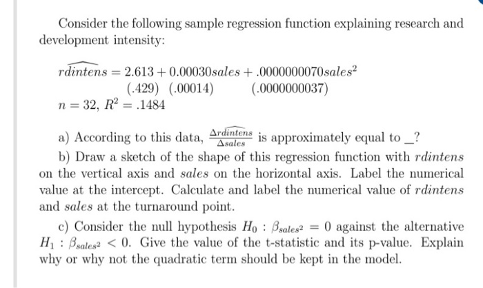 Solved Consider the following sample regression function | Chegg.com