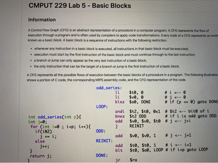 CMPUT 229 Lab 5 - Basic Blocks Write your code in | Chegg.com